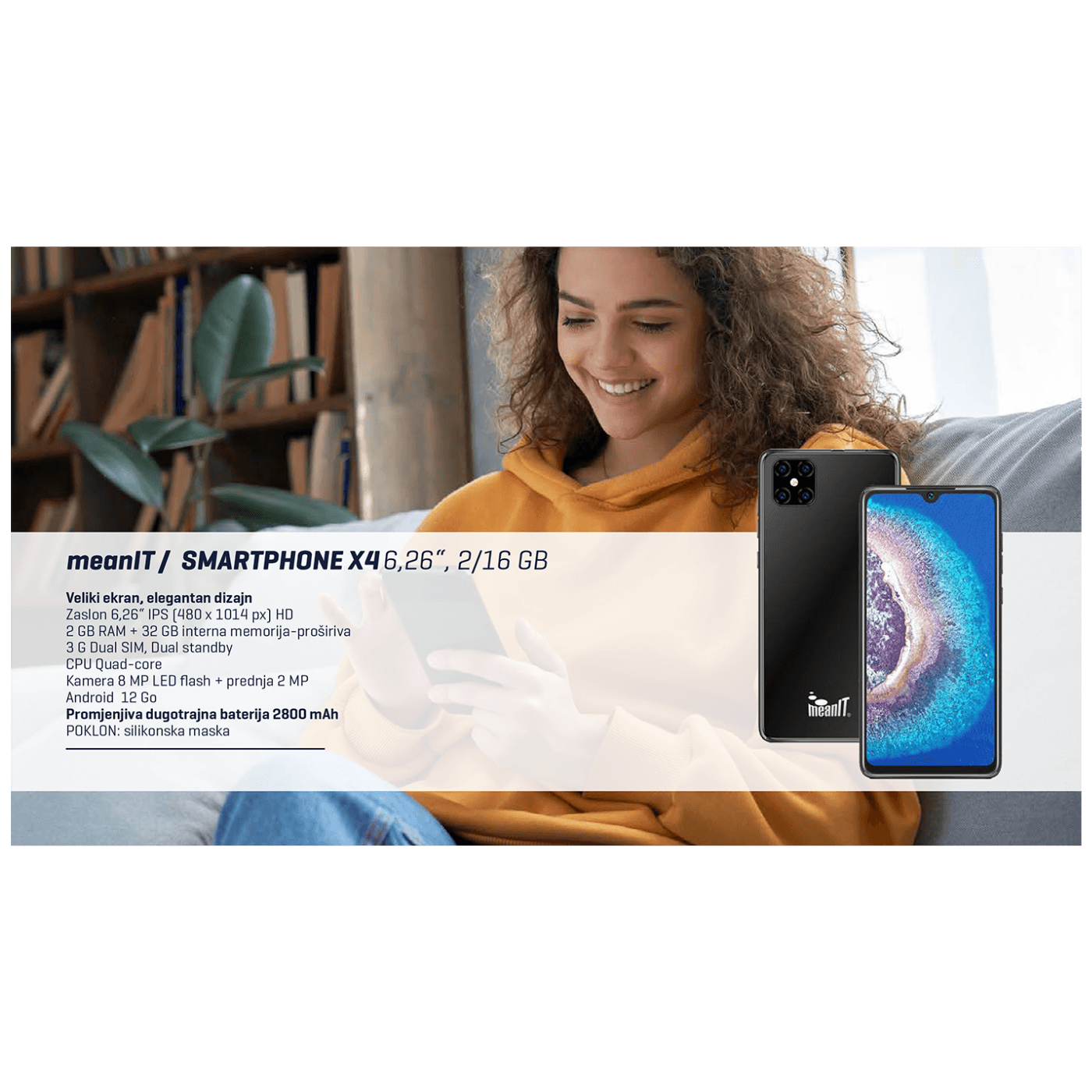 Smartphone 6.26, Dual SIM, Quad Core, RAM 2GB, 8Mpixel - MeanIT ...